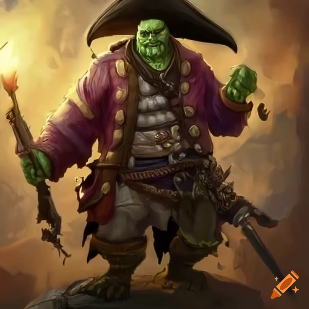 A fearsome ogre pirate captain with an intimidating glare on Craiyon