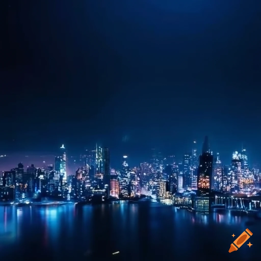 Stunning night cityscape with vibrant lights illuminating the skyline