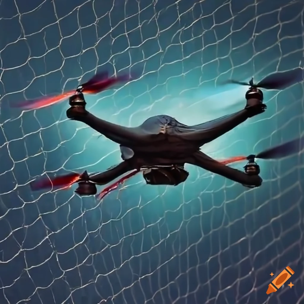 The drone flies into the netting