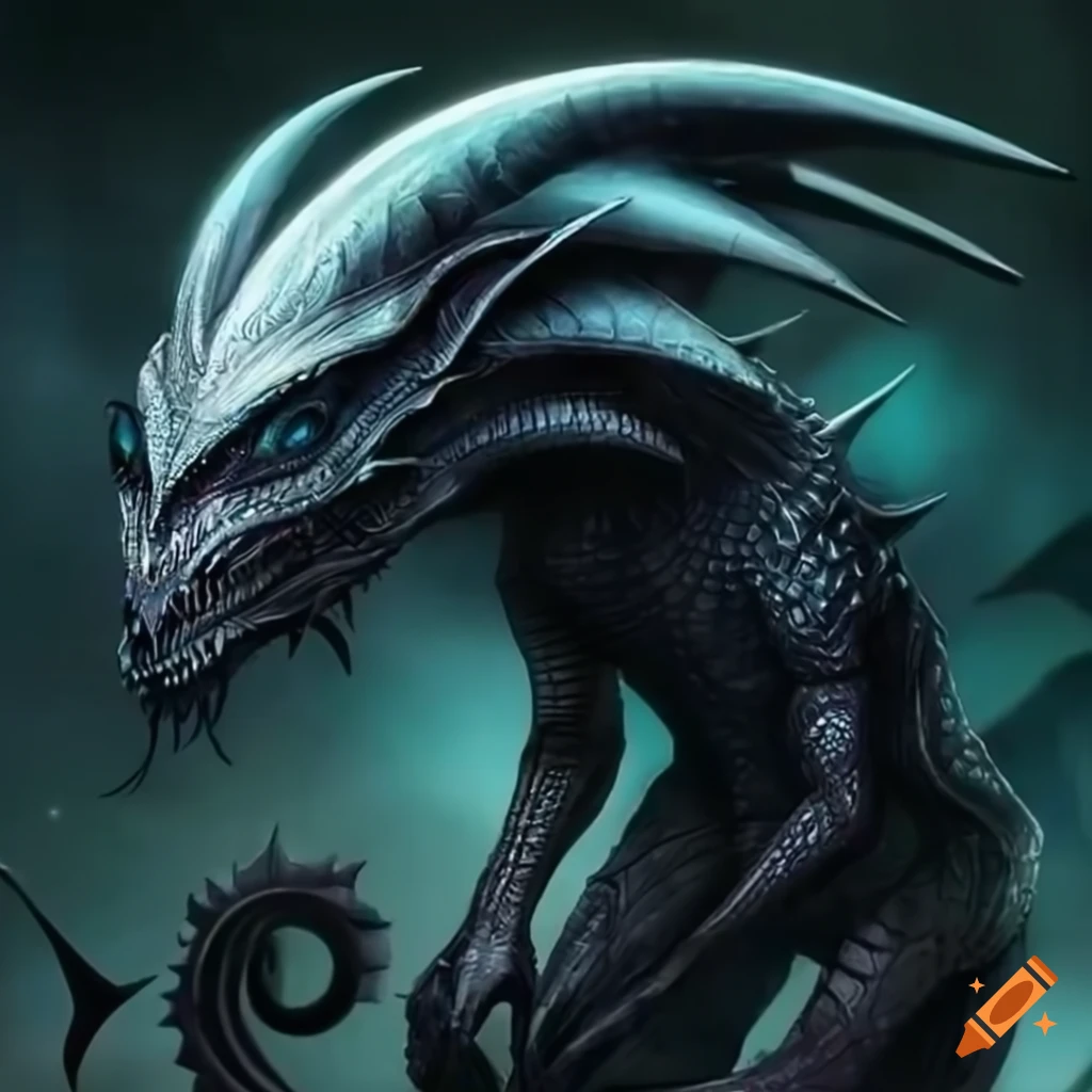 Majestic dragon alien queen with impressive horns and intricate neck ...