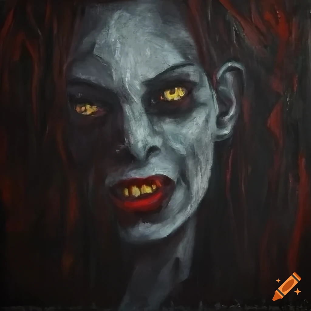 Russian vampire. Close-up. Dark forest. Oil painting. Very detailed ...