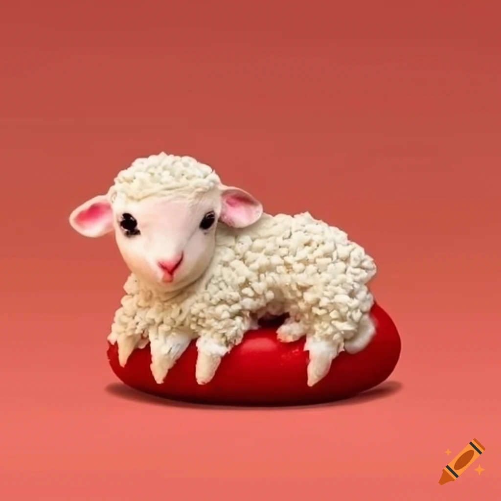 Lamb and donut in red and cream color on Craiyon