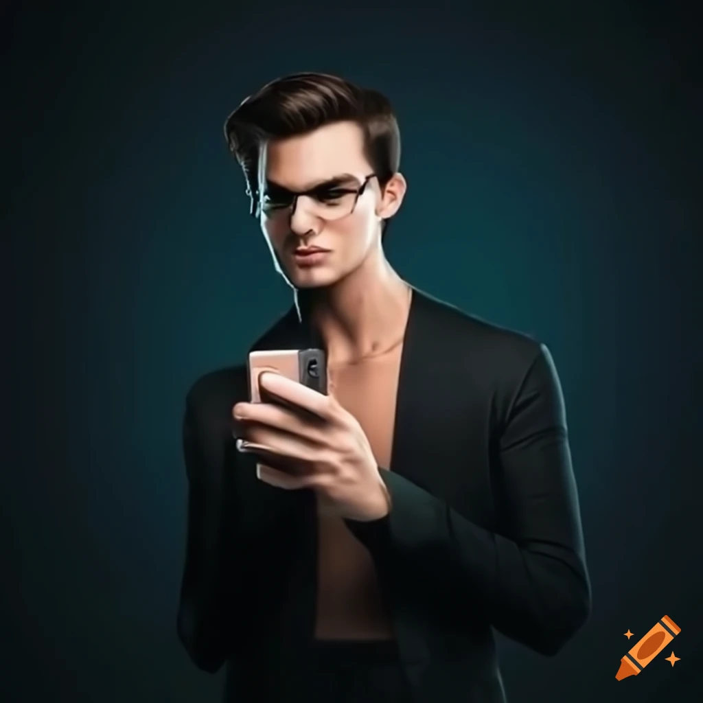 Super handsome guy holding a iphone 14 on Craiyon