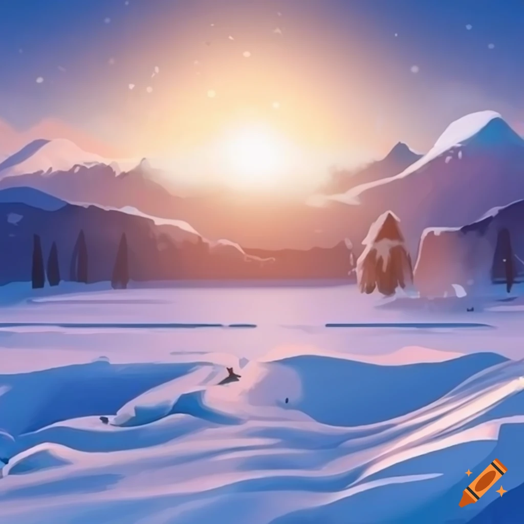 2d landscape snow sunny on Craiyon