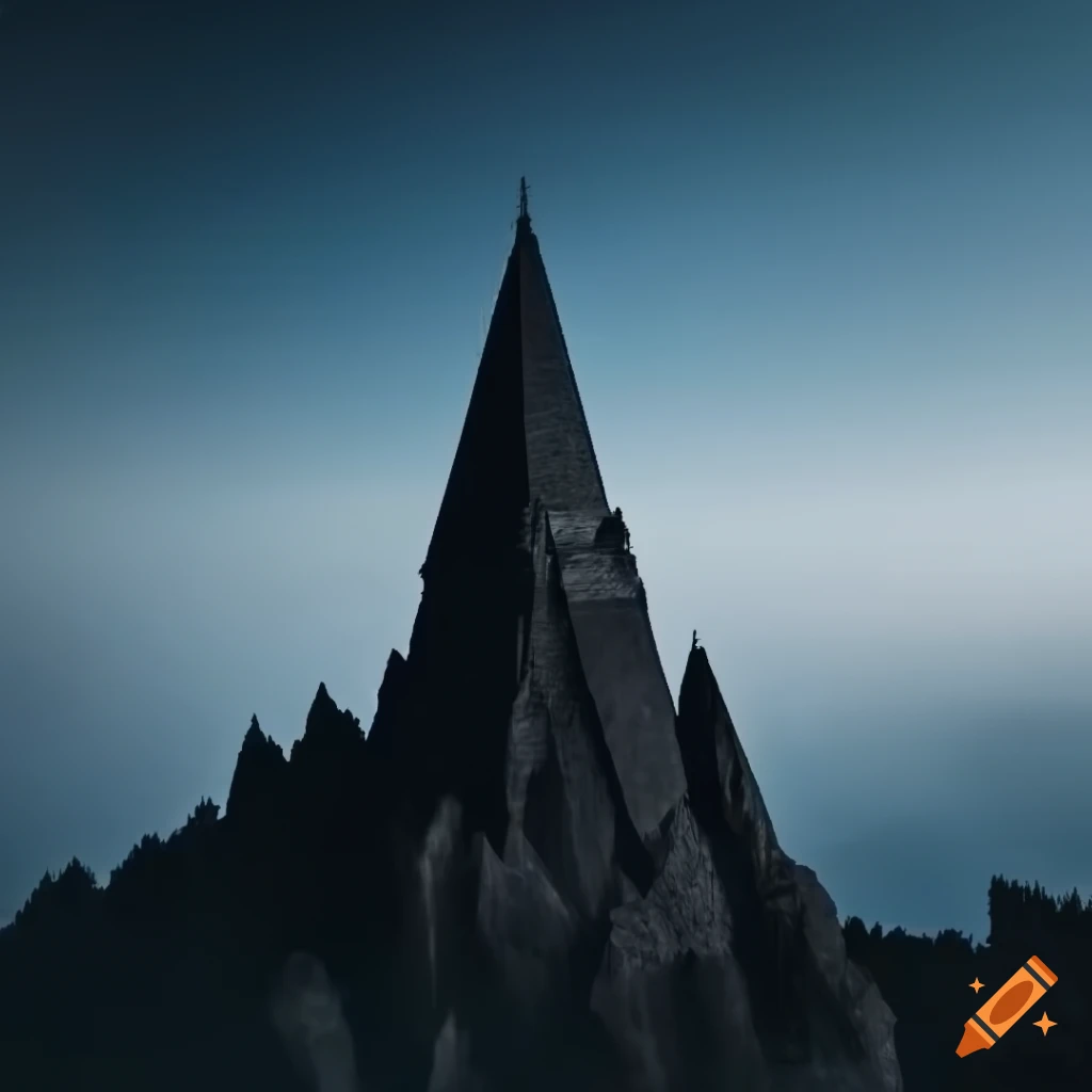 Shiny black tower in mountains on Craiyon