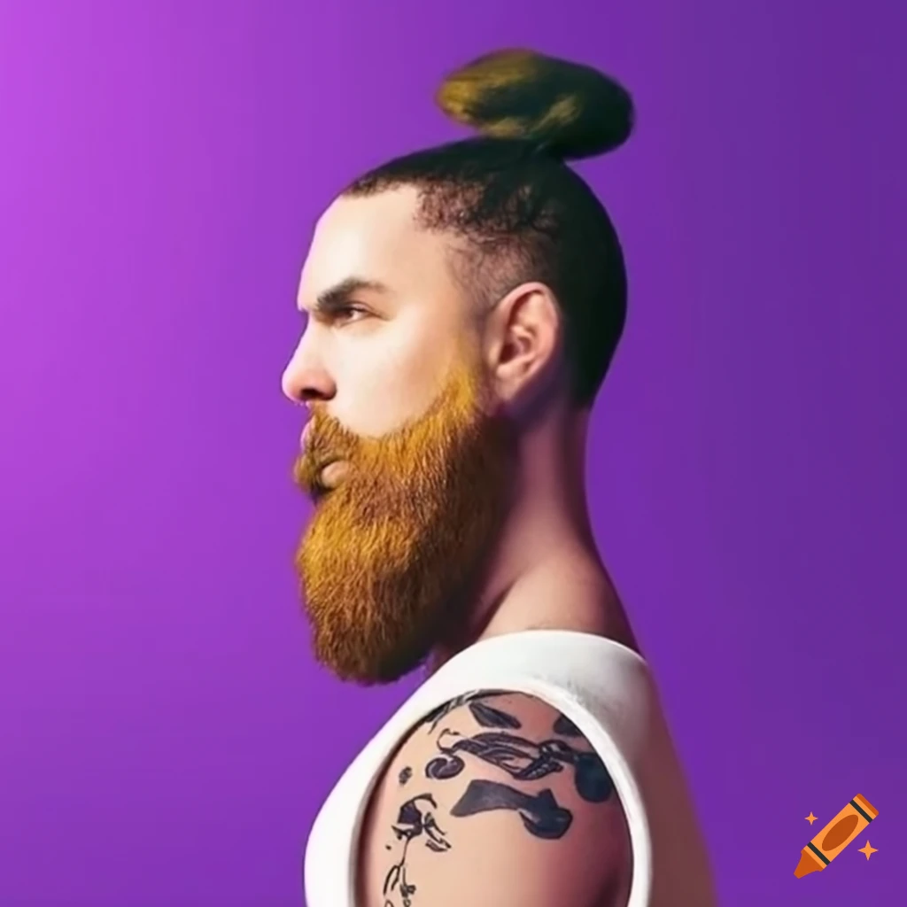 A rapper man with a bun and beard on a purple planet on Craiyon