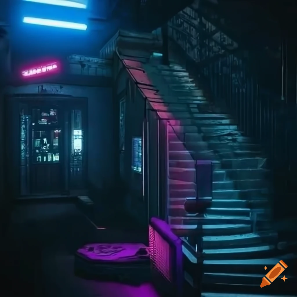 Cyberpunk stairs on Craiyon