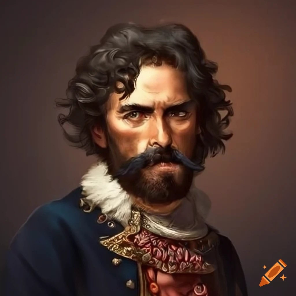 Spaniard, noble, moustache, twirled moustache, man, blue and red coat ...