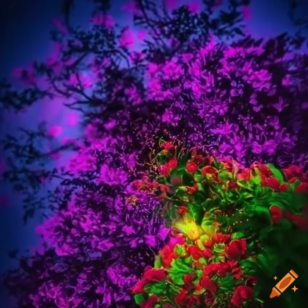 Beutiful diffrently colored flowers on a midnight sky