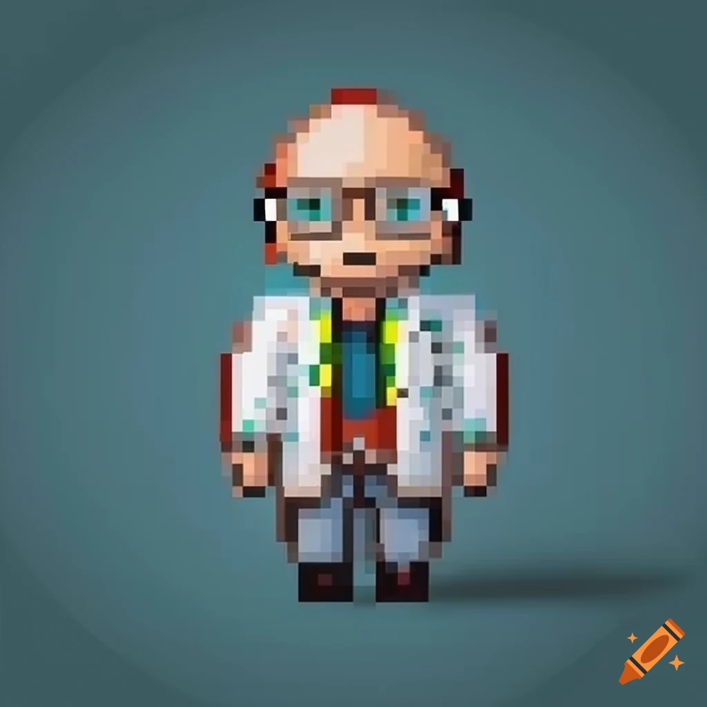 Pixel scientist with white jacket on Craiyon