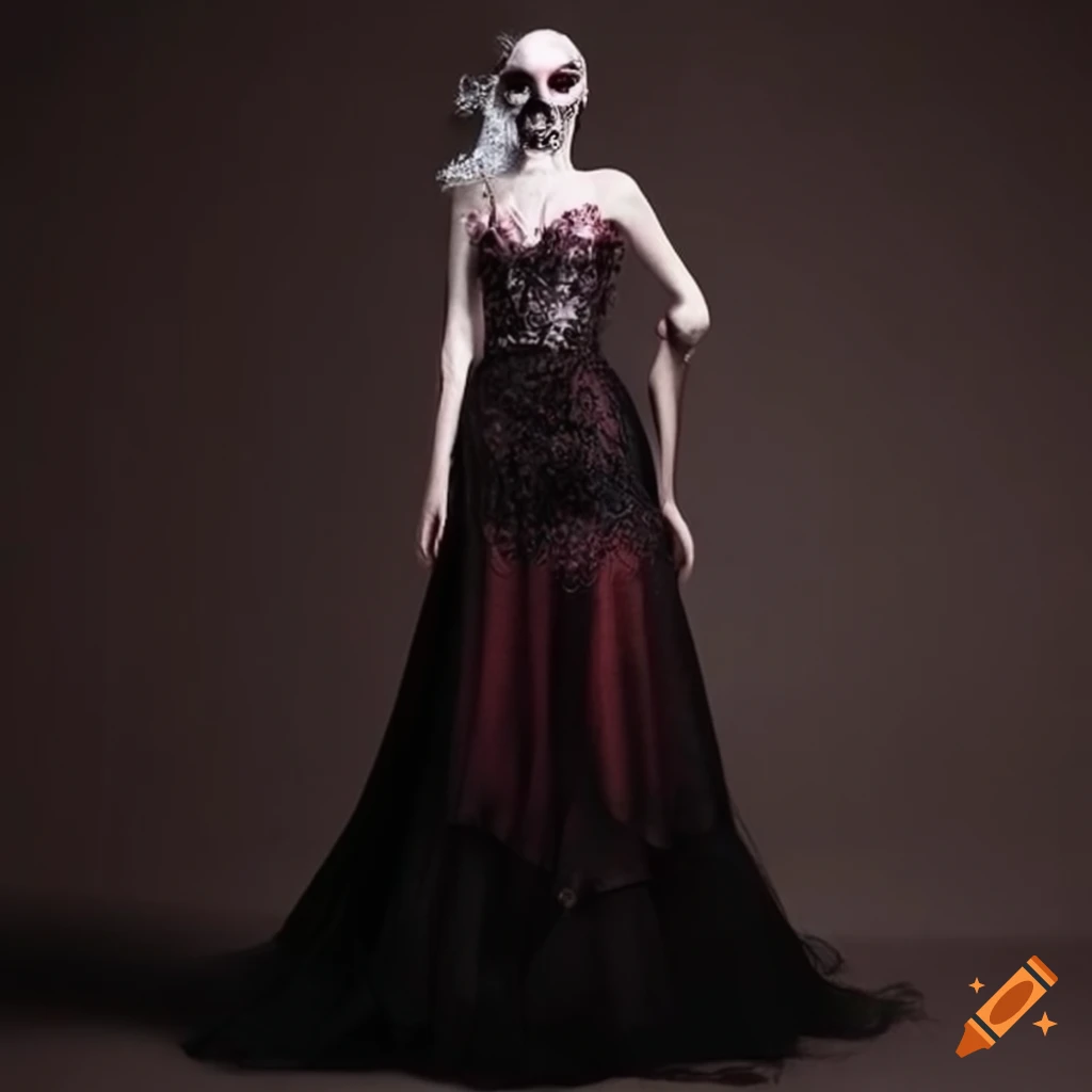Models wearing dresses inspired by macabre horror and haute couture on ...
