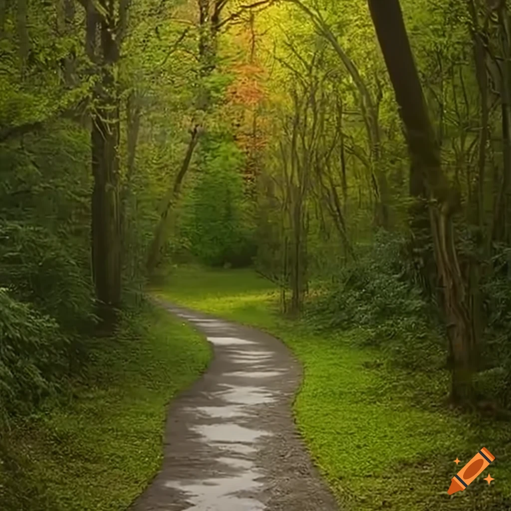 Create A mesmerizing walking path colors and vegetation on Craiyon