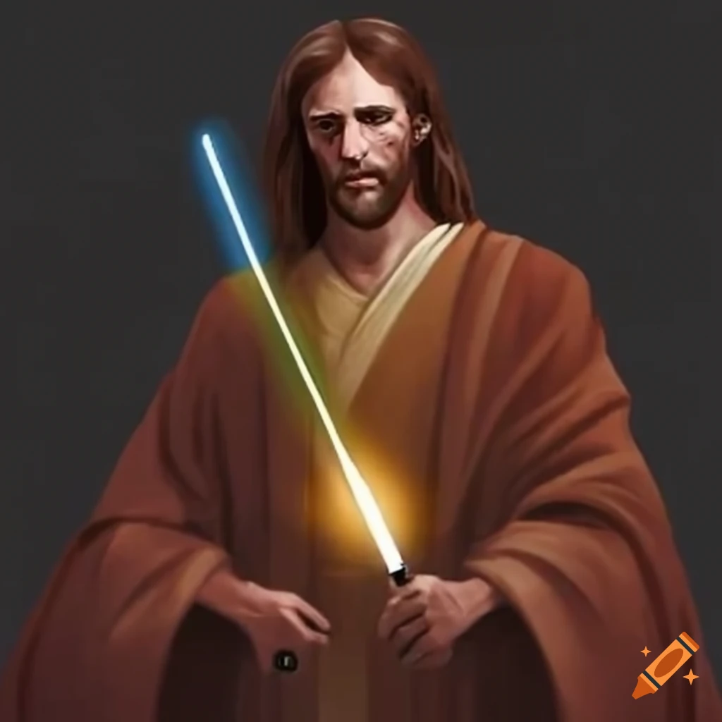 Jesus christ as a jedi fighting on Craiyon