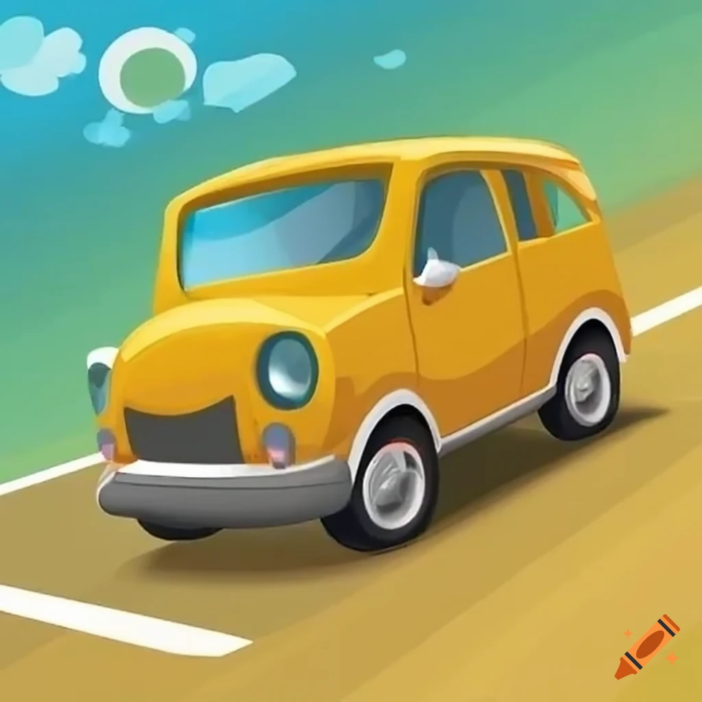 Yellow car van driving at speed around the city game for kids