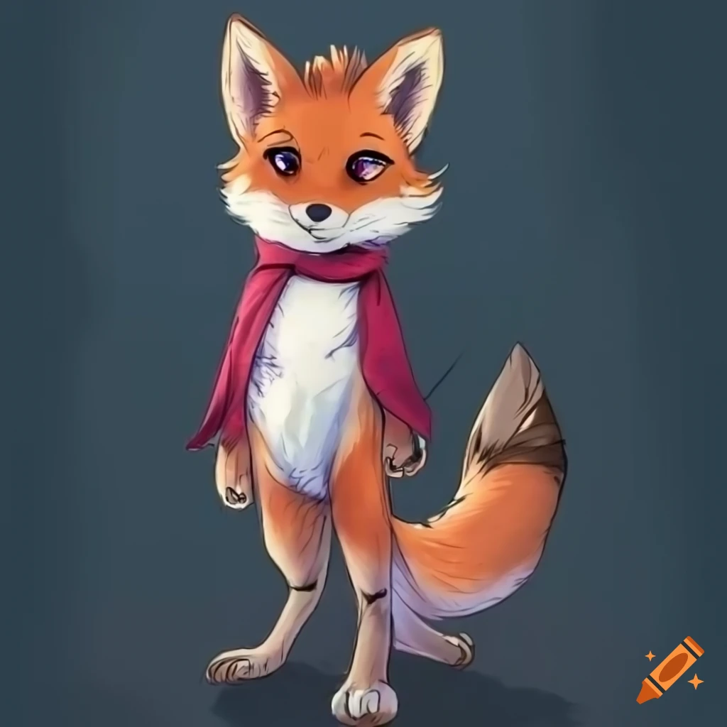 Cute little anthro fox, wearing a scarf, standing on two legs, furry ...