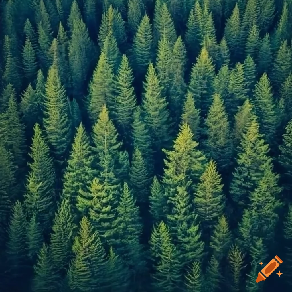 Aerial view of a fir tree forest