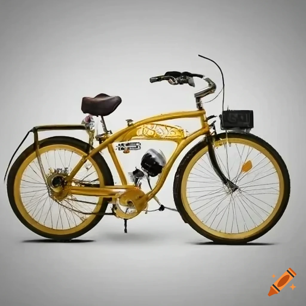 Shiny gold chinese motorized bicycle with lay back seat post