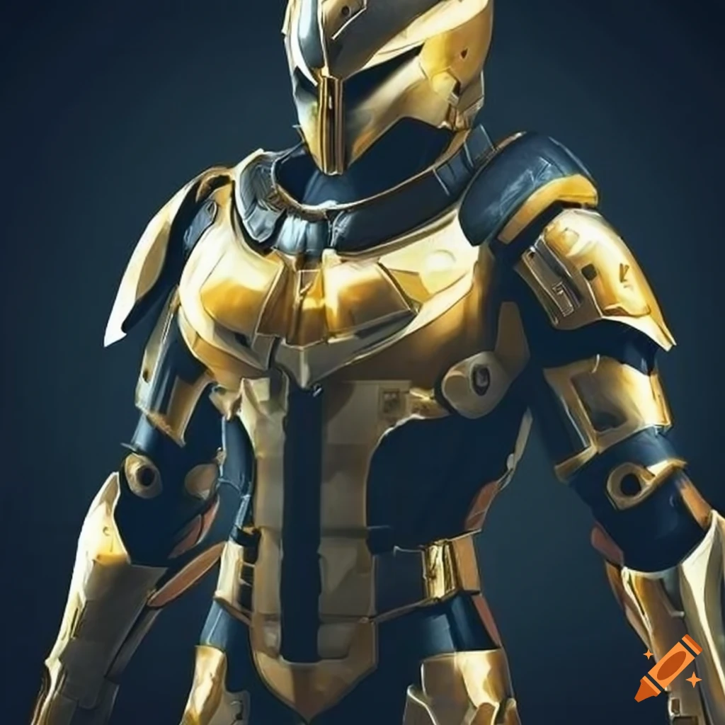 Futuristic warrior in sleek golden armor and white accents on Craiyon