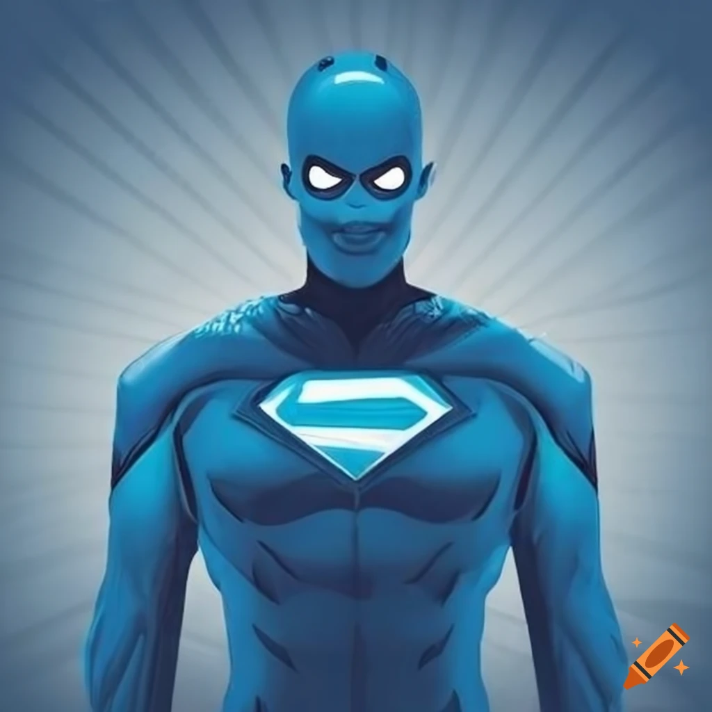 Blue superhero with racing jacket in city