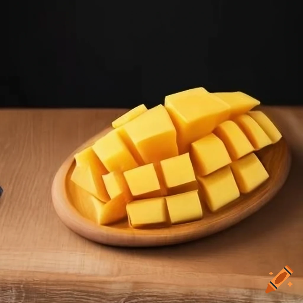 Mango in a polished wooden plate for elegant food serving on Craiyon