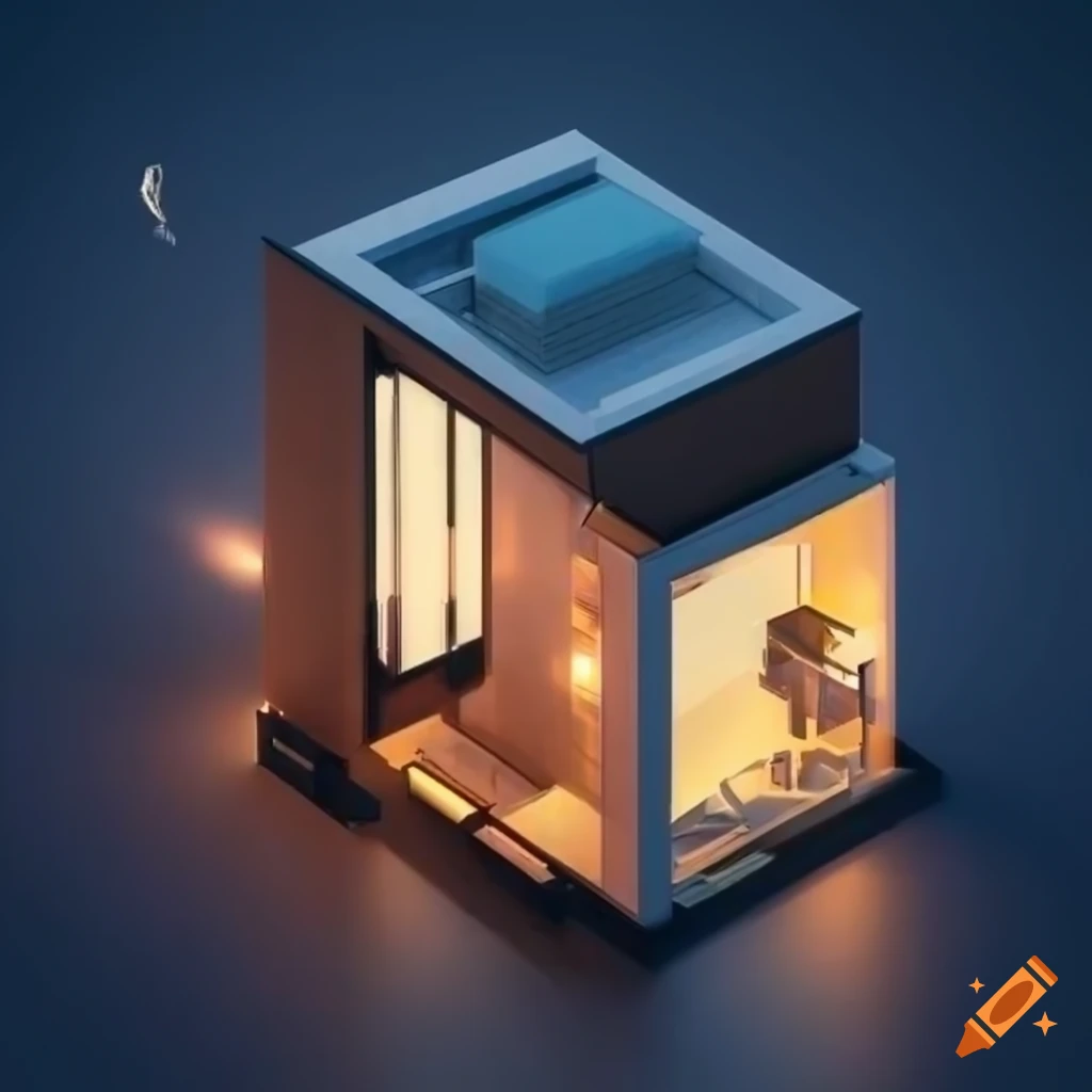 Isometric tiny house, modern architecture inspired by griffin enright ...