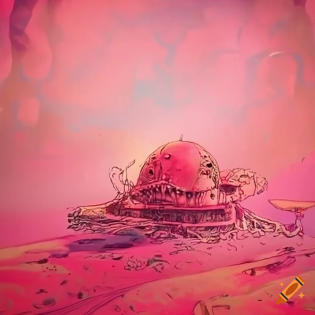 Pink and red moebius bio engine art