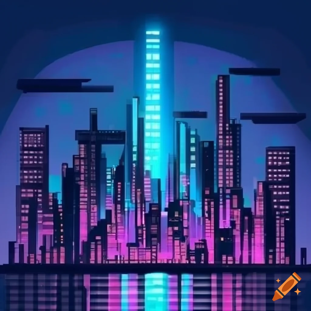 Futuristic pixel city on Craiyon
