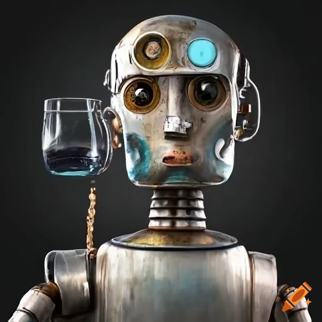 Old robot drinking water on Craiyon