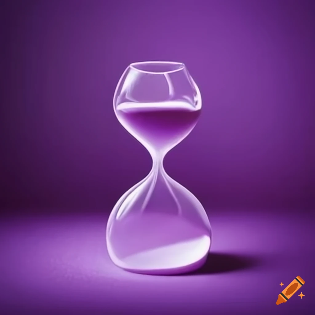 Purple abstract art of a sandglass that contains a shining purple sand