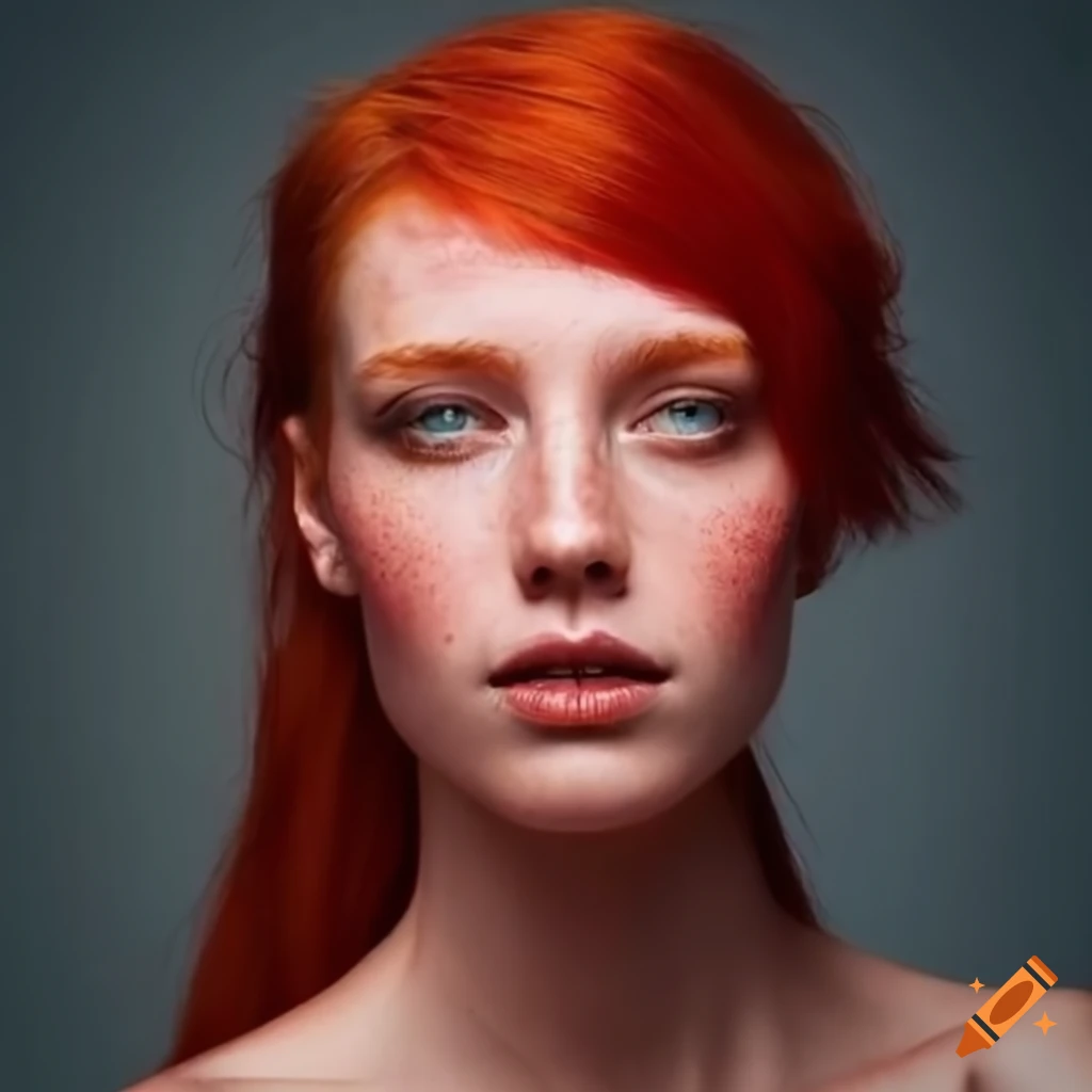 A stunning woman with vibrant red hair and subtle freckles on Craiyon