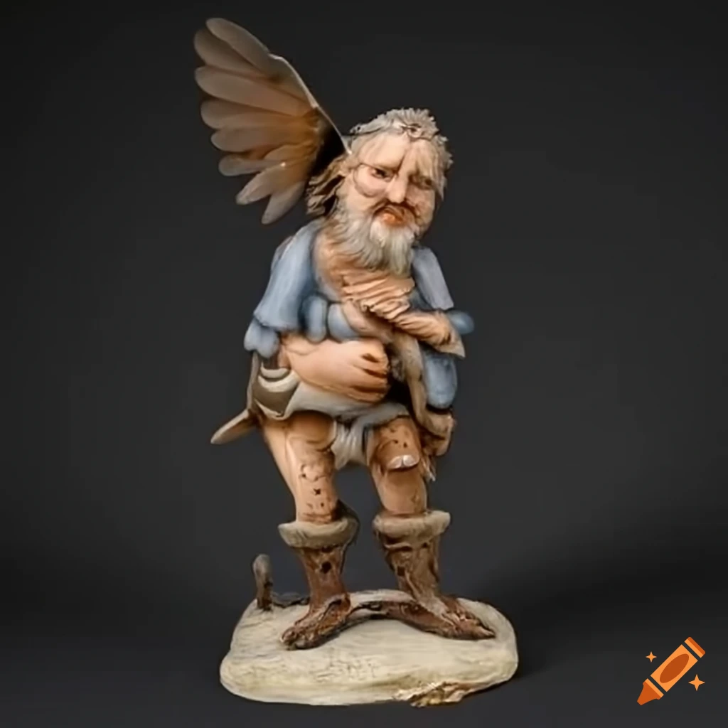 A one-legged dwarf with a crow on his shoulder