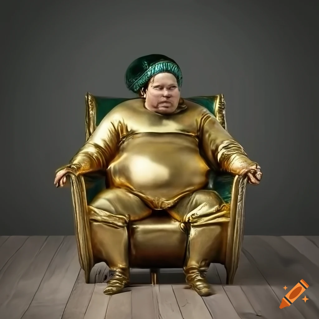 Fat man armchair in green gold leather surreal style Rembrandt Velaquez ...