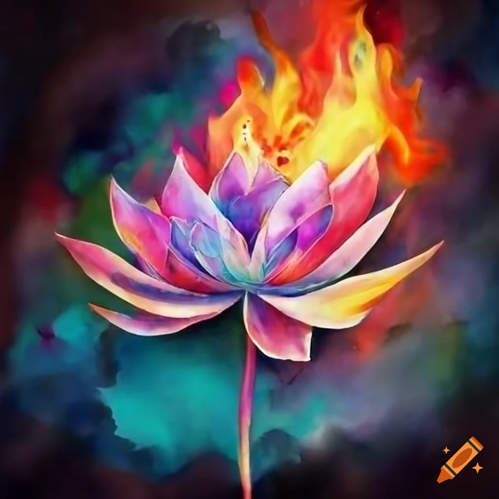 Artistic fantasy lotus flower made out of fire