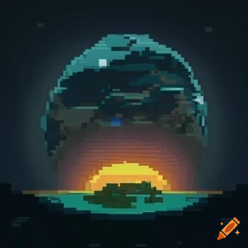 Pixel art of alien landscapes on diverse planets