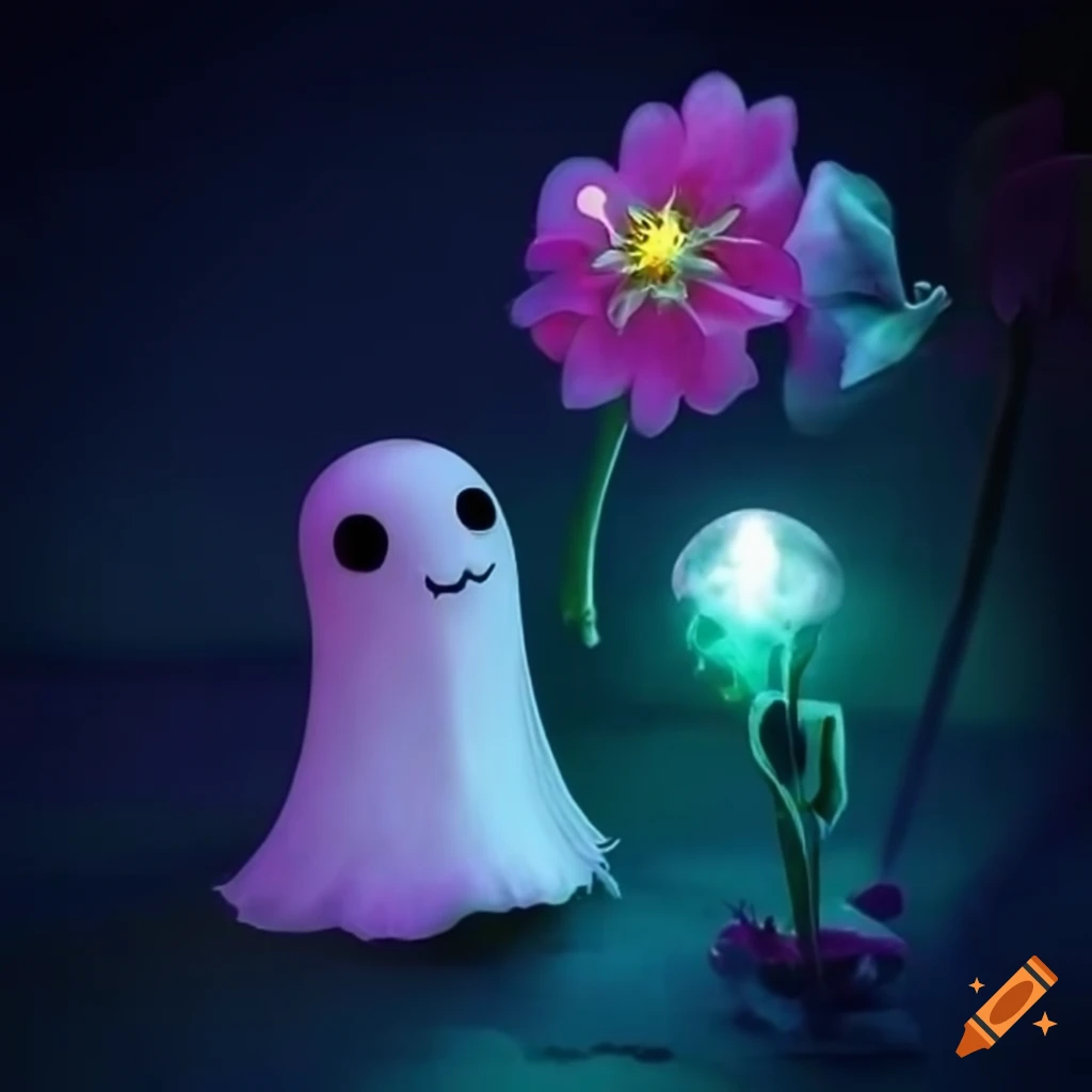 Cute ghost flower garden spooky on Craiyon