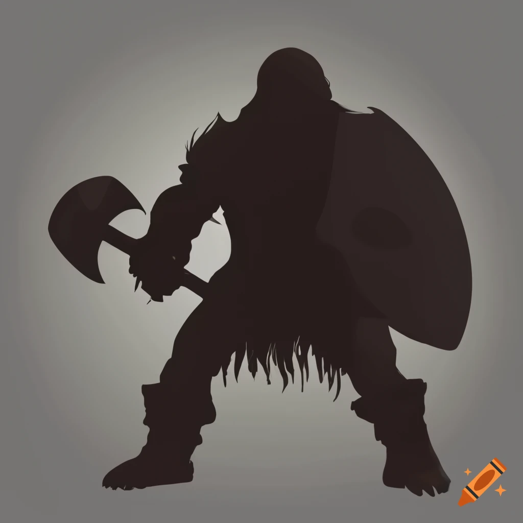 Silhouette of a dwarf warrior with axe and shield