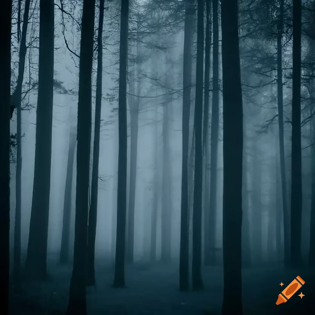 Misty haunted forest with eerie creatures lurking in the shadows on Craiyon
