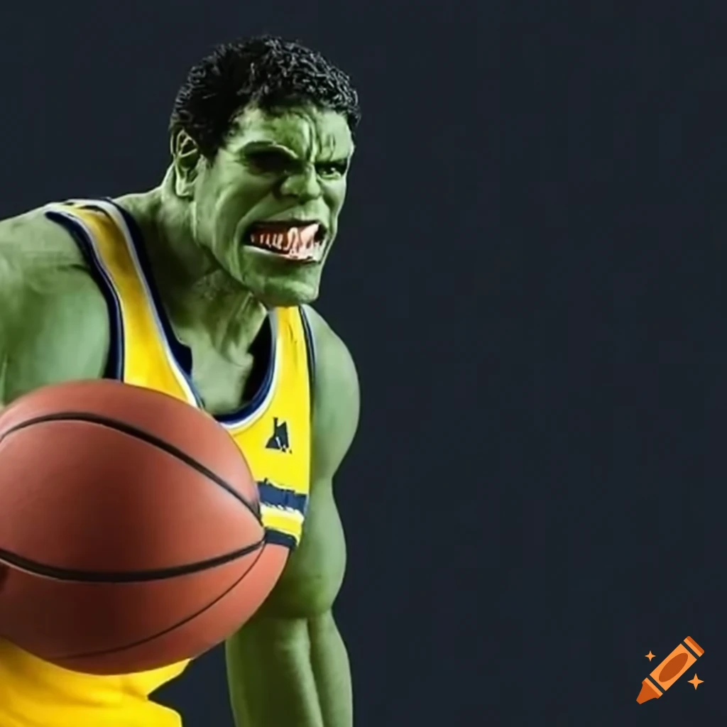 Hulk playing basketball in university of michigan jersey with ...
