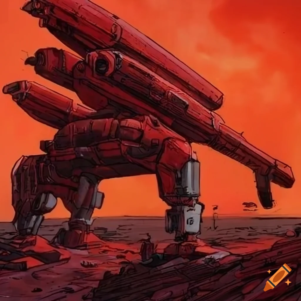 Red moebius mech missile art