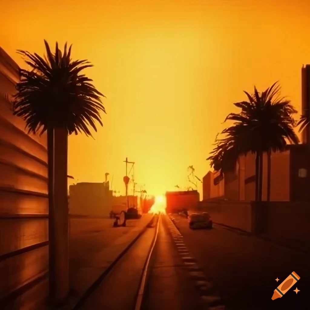 Sunset background city gta form whit palmier en ligne