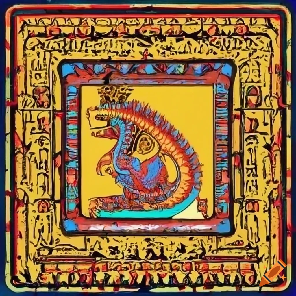 Golden square egyptian stone tablet depicting a dragon on Craiyon