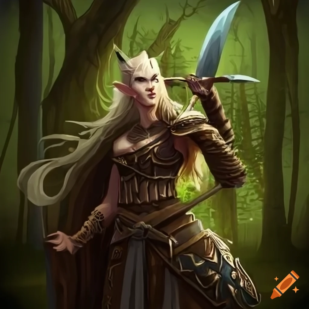 Elf warrior king with two swords in the forest on Craiyon