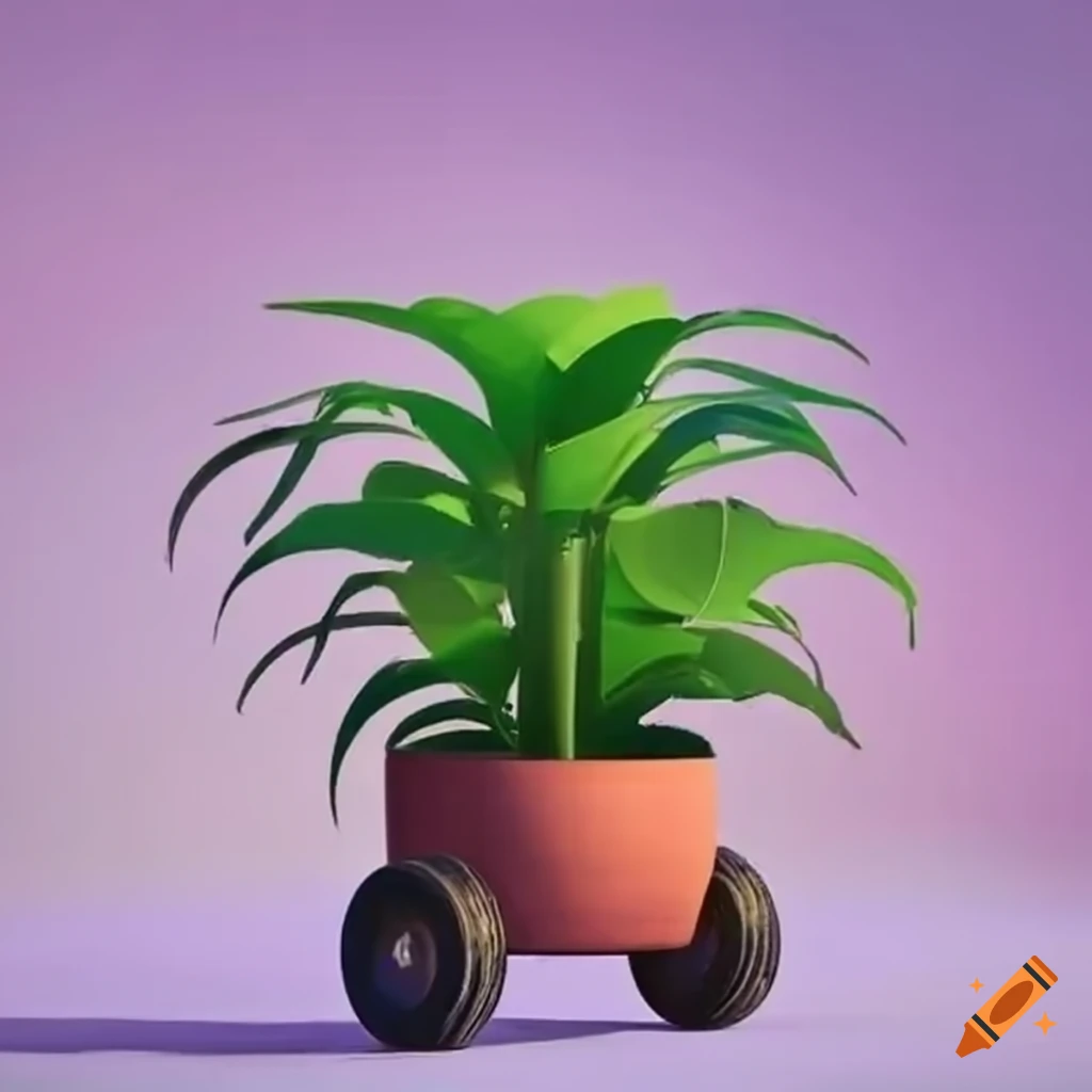 Pot plant on big wheels on Craiyon