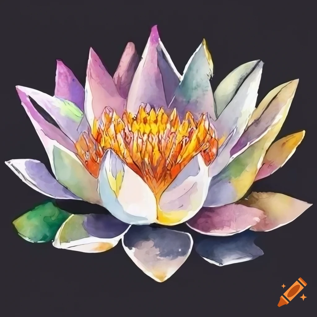 Elegant white lotus flower illustration on a black background on Craiyon