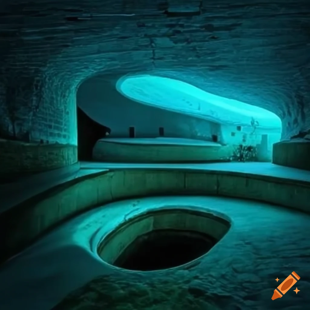 Underground glowing eco-brutalist architecture on Craiyon