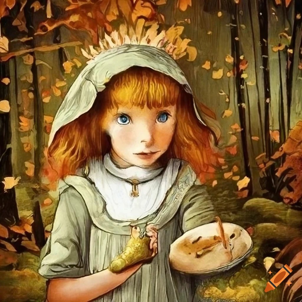 Princess of autumn rain, storybook illustration, beatrix potter, fairy ...