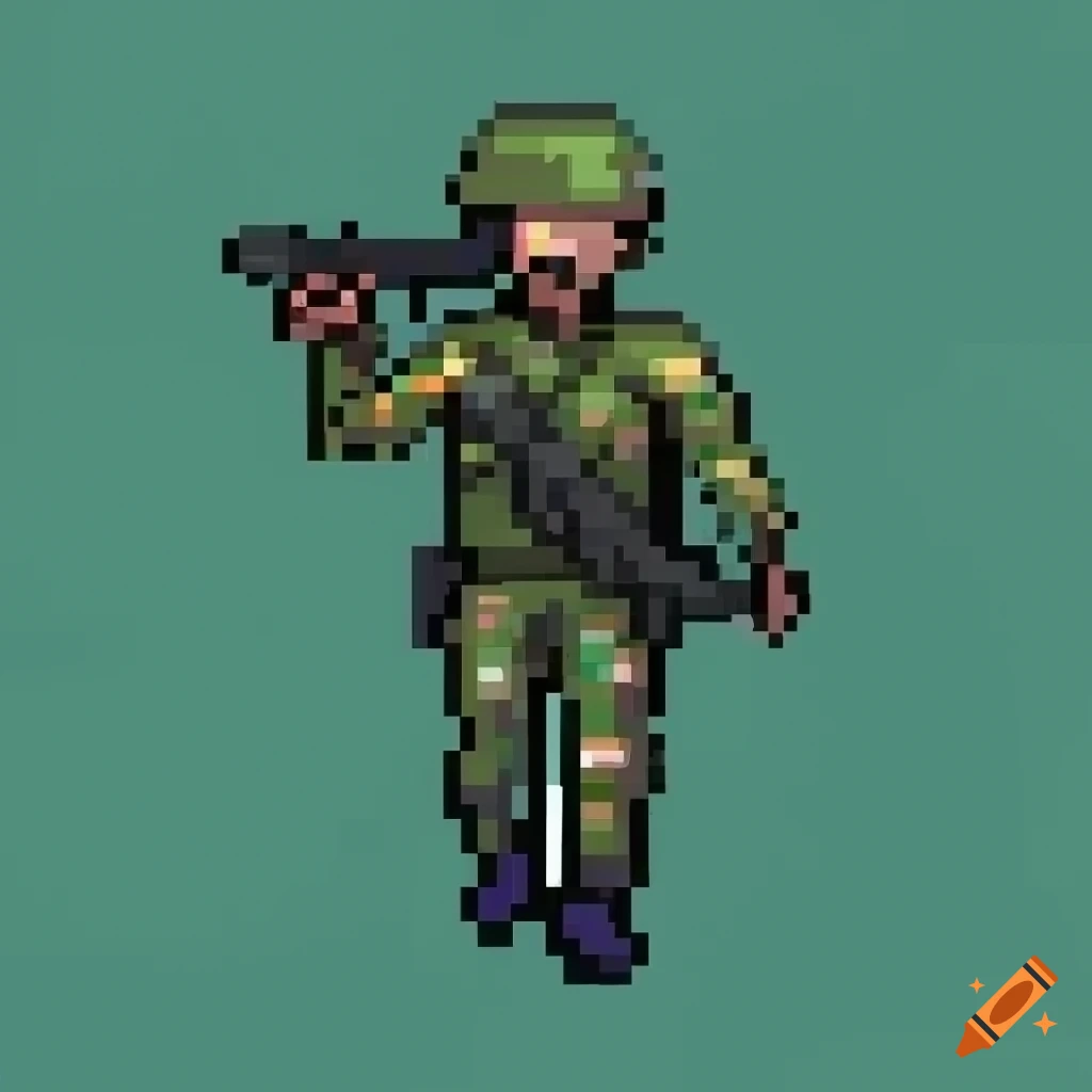 16-bit pixel art army soldier doing something on Craiyon
