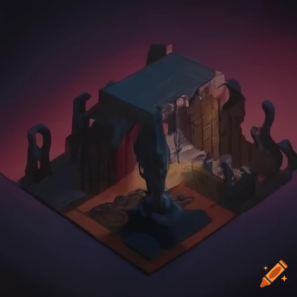 An intricate modular top-down isometric concept art with PBR materials ...