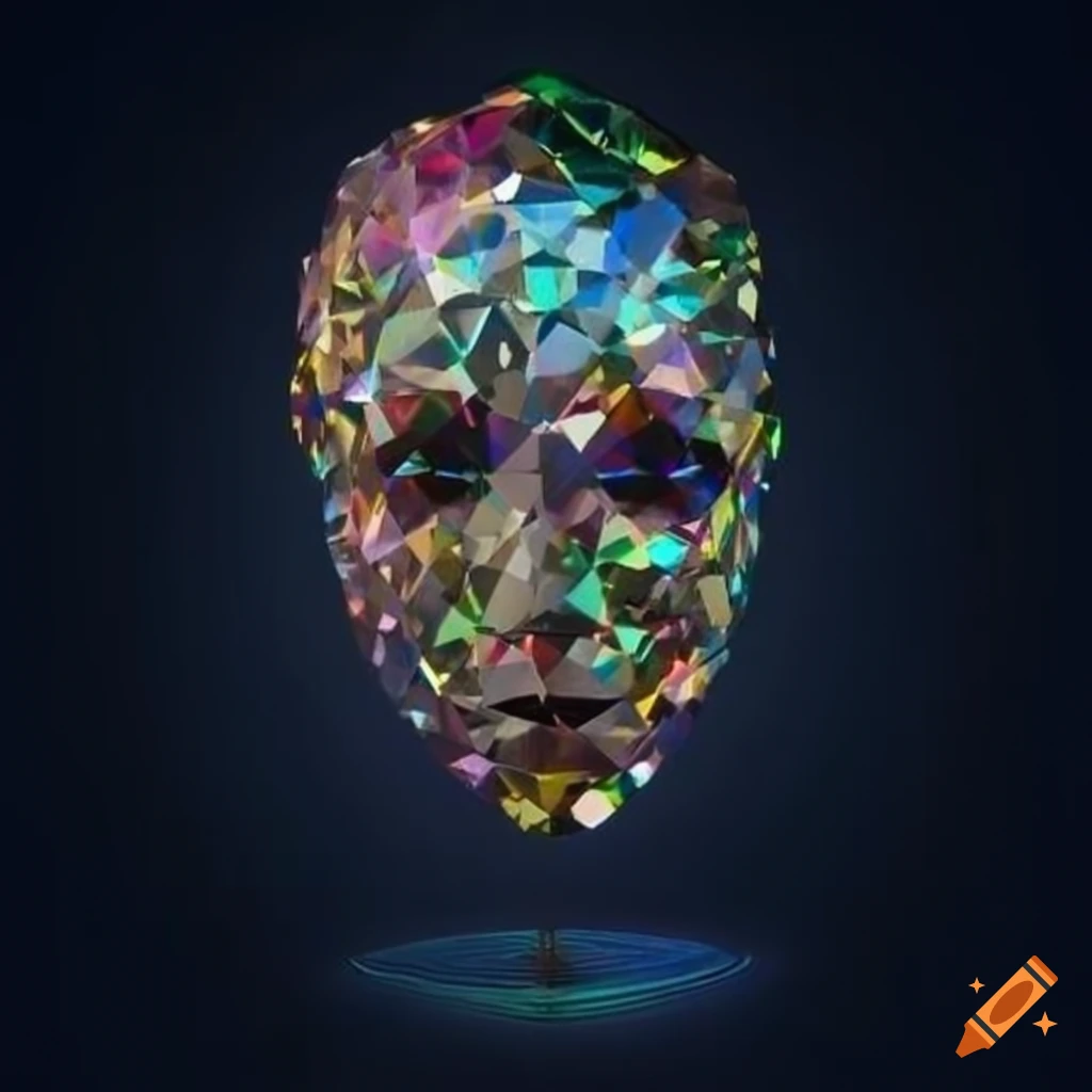 A head made of Glittering metallic prismatic diamond on Craiyon