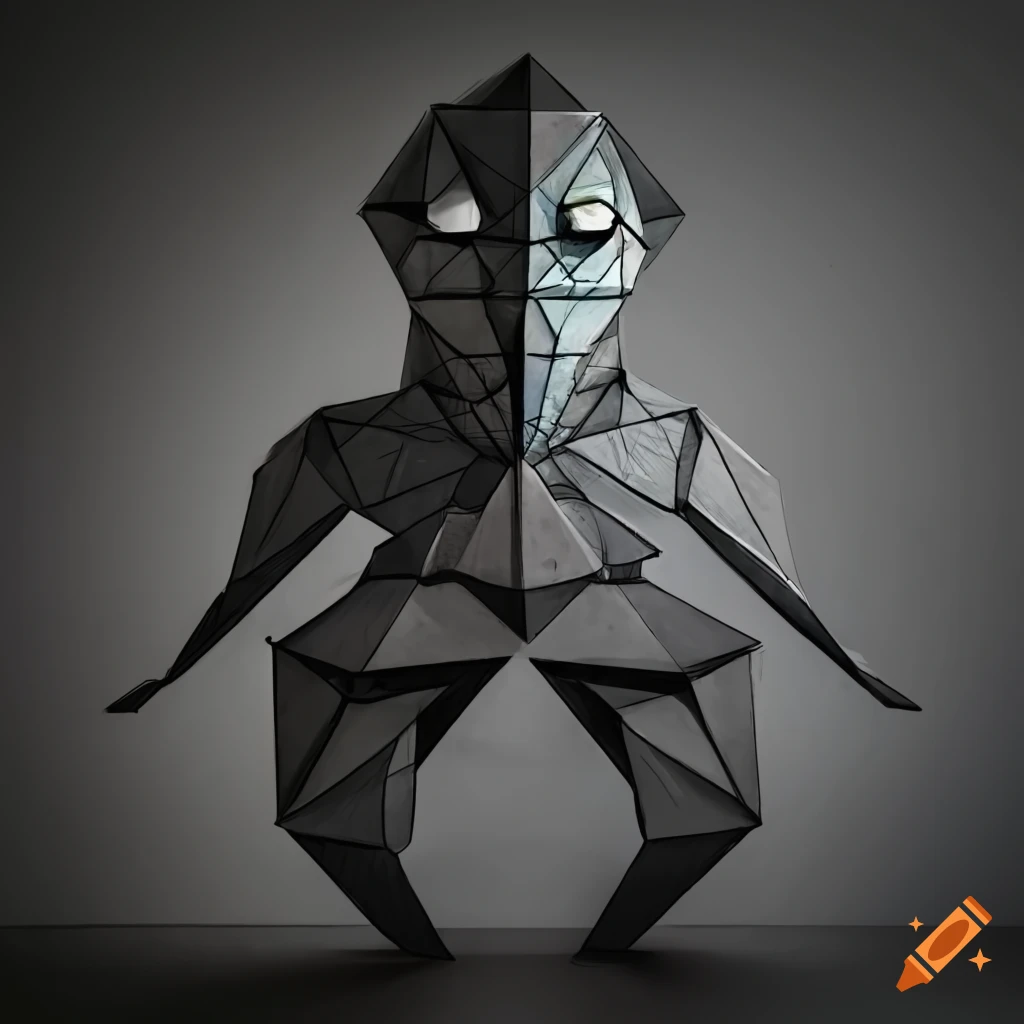 Surreal stylized humanoid brutalist geometric monster on Craiyon
